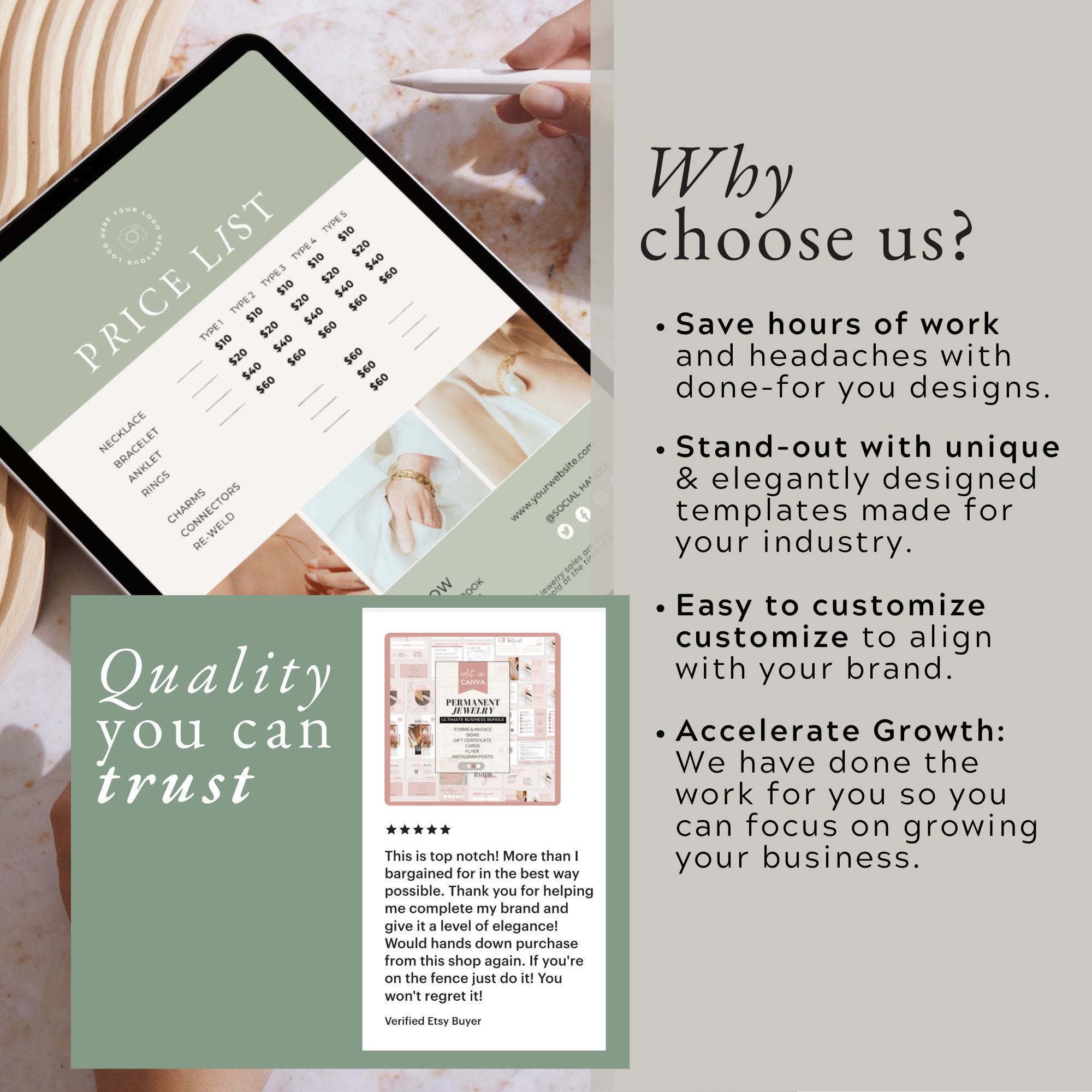 Permanent Jewelry Price List Template, Editable Canva Price List ...