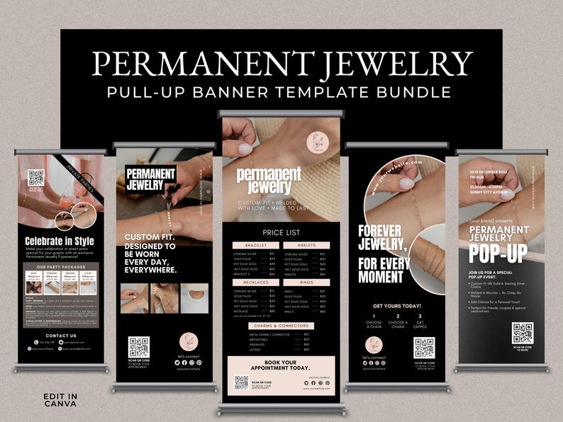 Permanent Jewelry Retractable Banner With Price List, Branding, Pop up ...