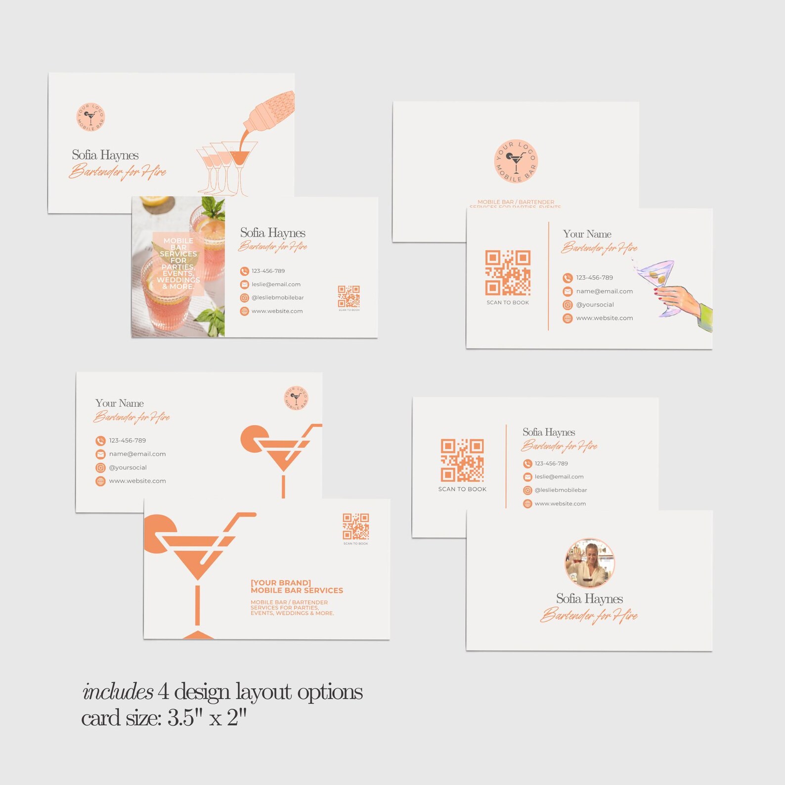 Mobile Bar Business Card Template, Editable Digital Business Card ...