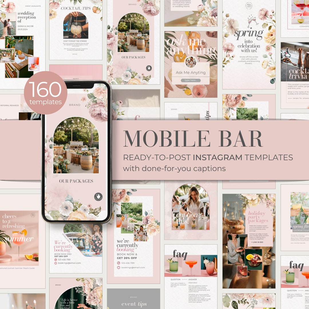 Mobile Bar Instagram Templates, Bar Tender Social Media Template, Canva ...