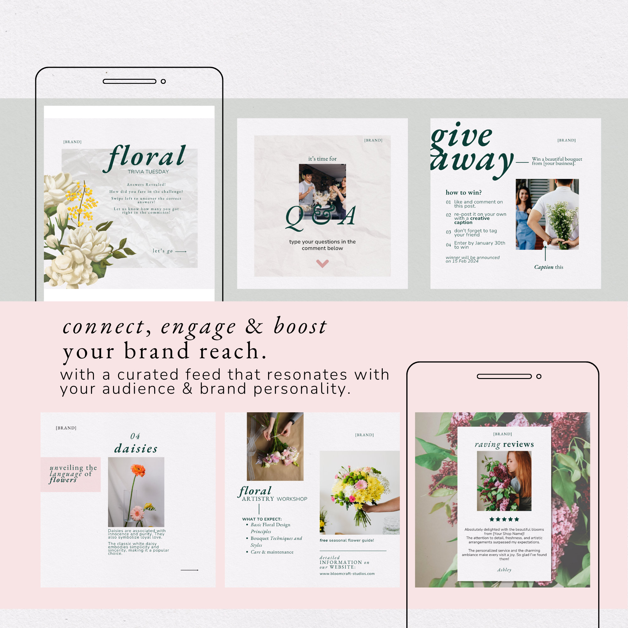 300 Flower Shop Instagram Post Template Pack, Flower Shop Social Media ...