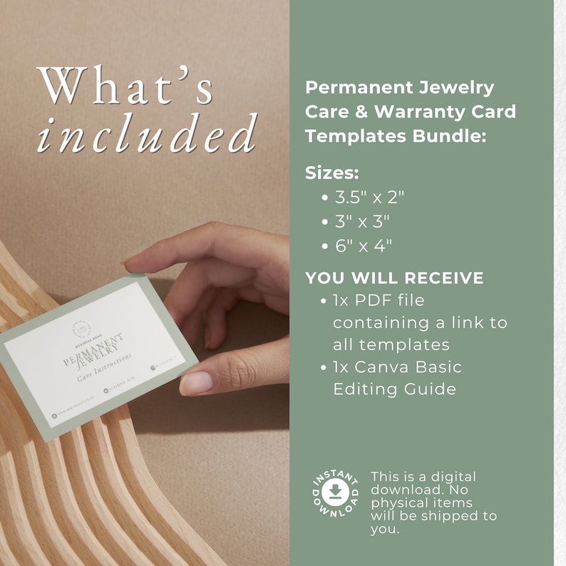 BOHO Green Permanent Jewelry Care Card Template, Permanent Jewelry ...