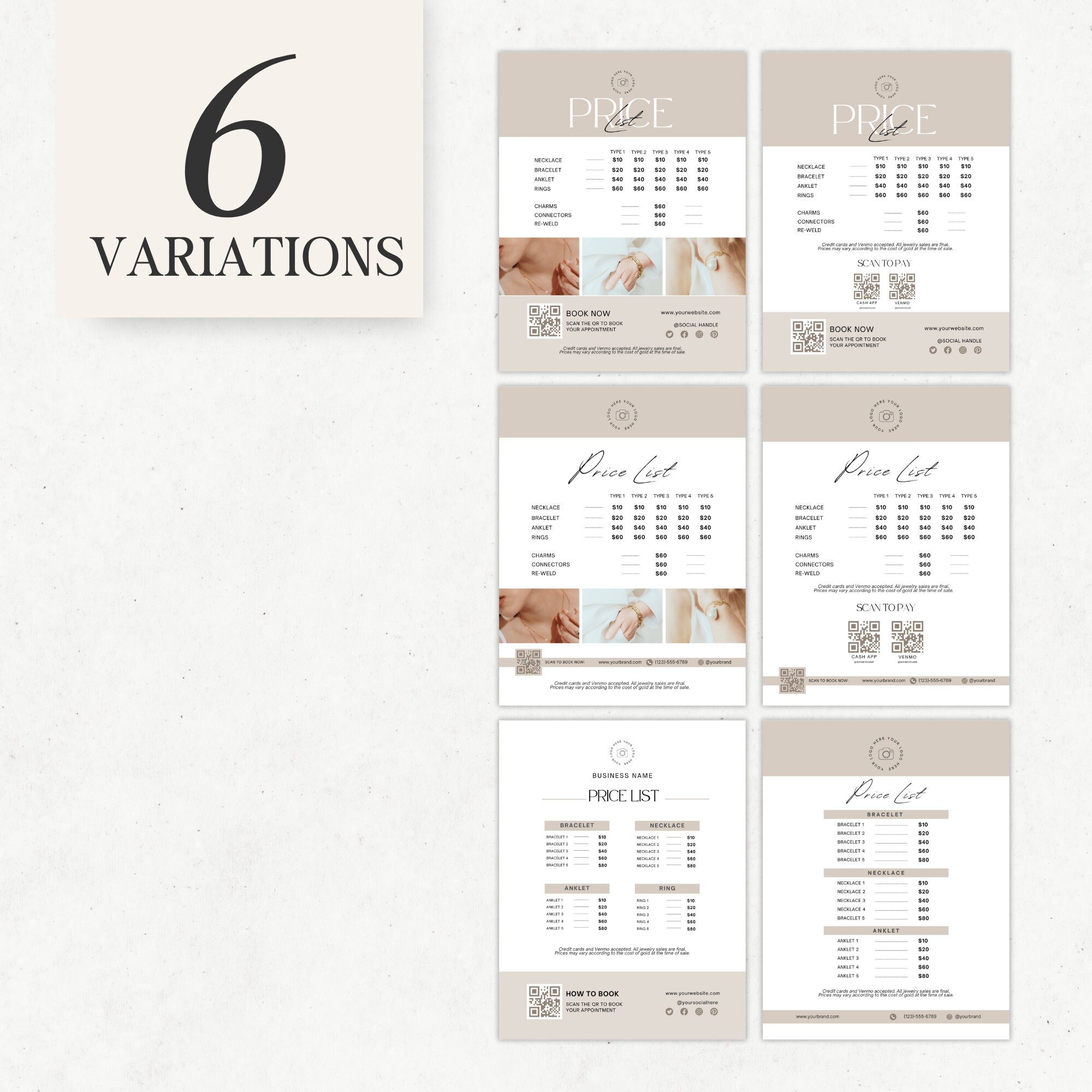 Editable Price List for Permanent Jewelry, Canva Price List Template ...