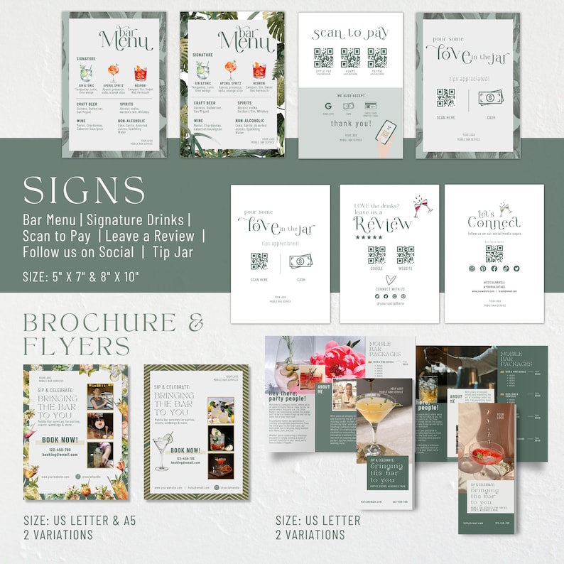 Mobile Bar Template Bundle, Editable Canva Templates, Mobile Bartending ...