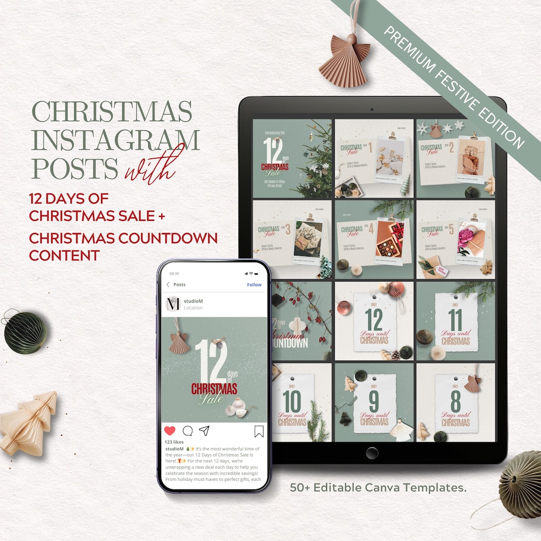 12 Days of Christmas Instagram Templates for Retail Shops, Editable ...