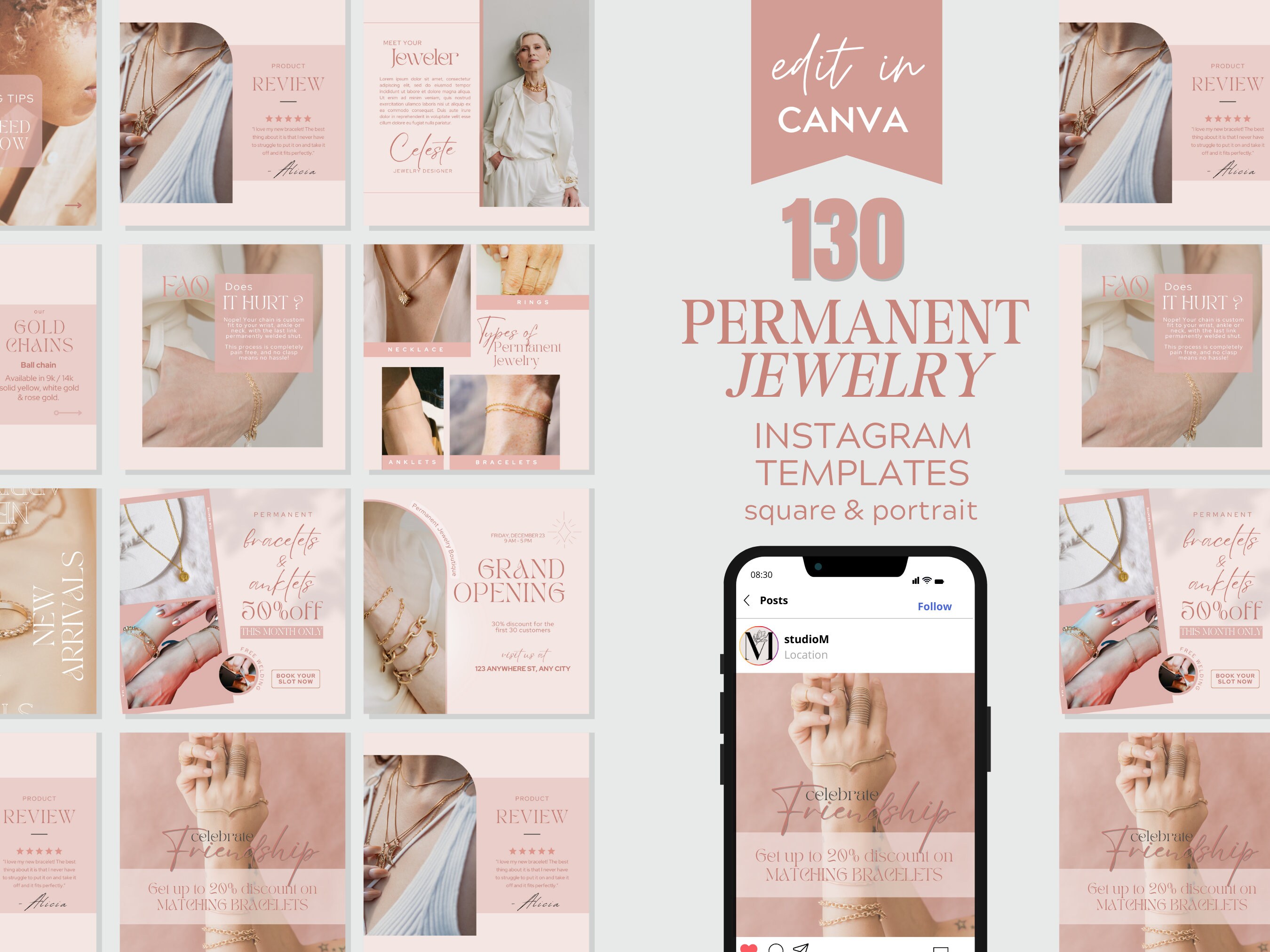 Permanent Jewelry Instagram Posts Editable Permanent Jewelry Social ...