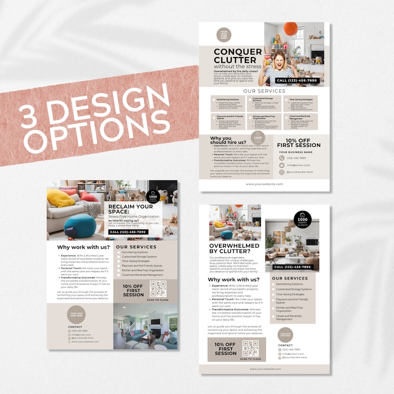Home Organizer Flyer Bundle, Editable Canva Flyer Template, Marketing ...
