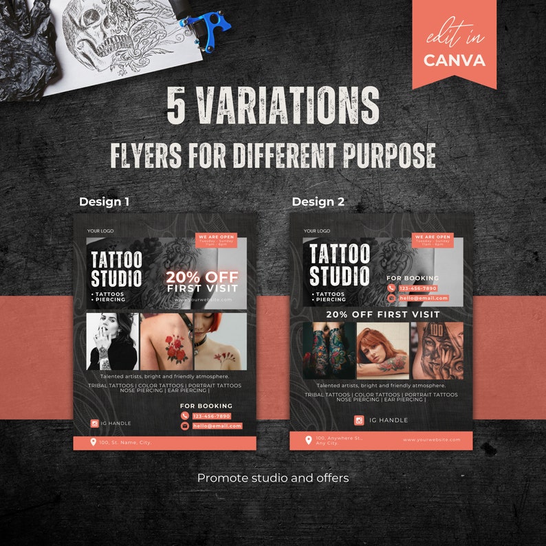 Tattoo Artist Flyer Bundle, Editable Canva Flyer Template, Flyer ...