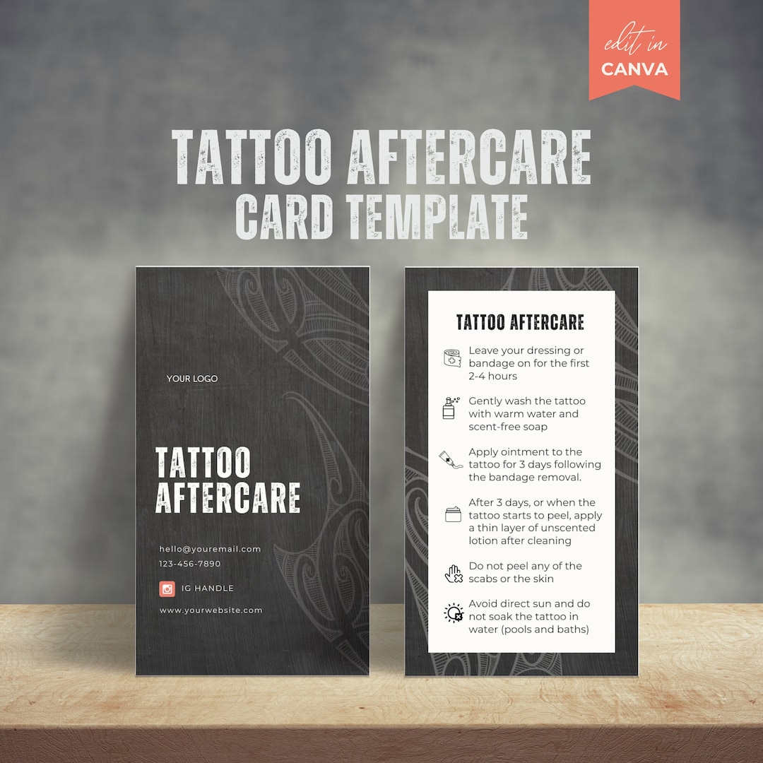 Black Tattoo Aftercare Card Template, Editable Care Card Canva Template ...