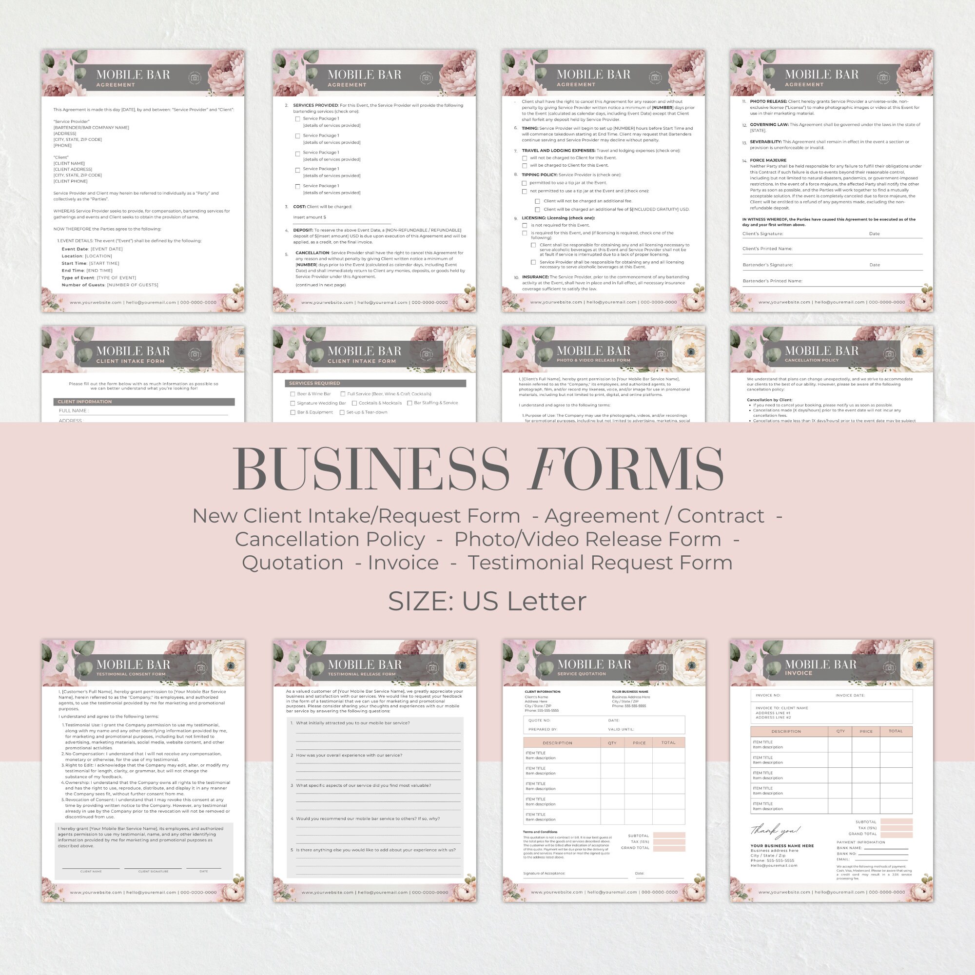 Mobile Bar Business Template Bundle, Mobile Bar Forms, Contract ...