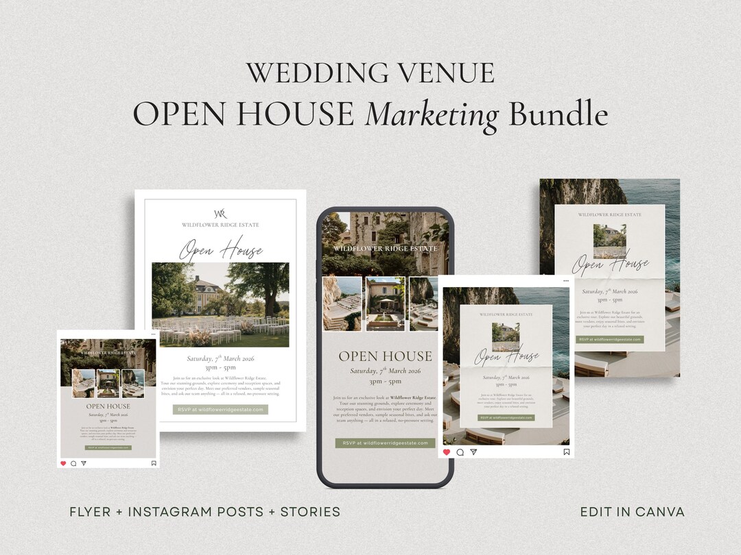 Wedding Venue Marketing Template Bundle for Open House Event, Editable ...