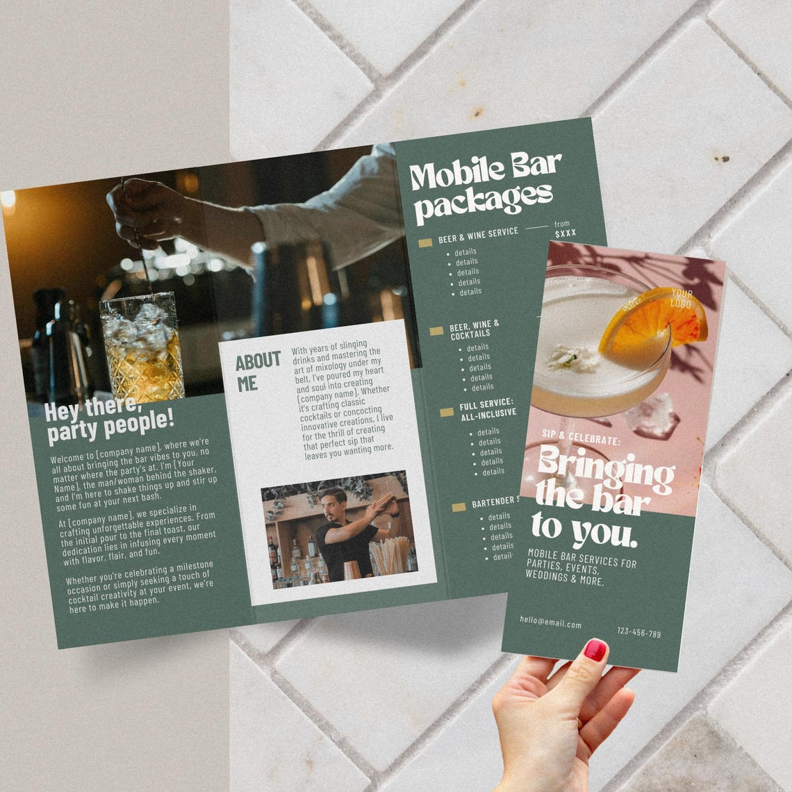 Mobile Bar Trifold Brochure Template, Trifold Brochure With Bar ...