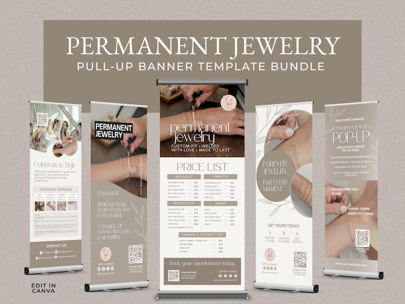 Permanent Jewelry Retractable Banner With Price List, Branding, Pop up ...