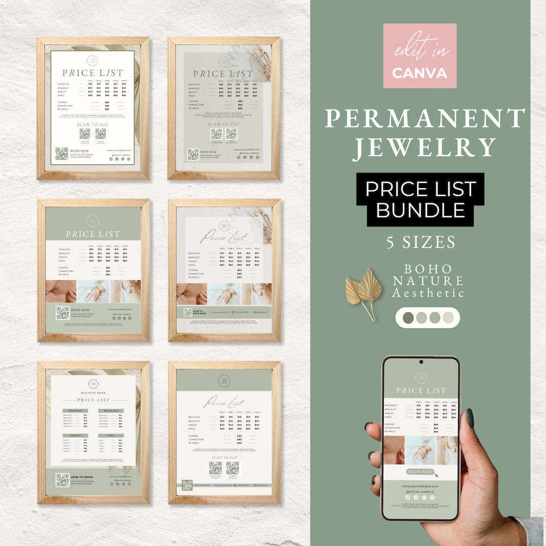 Permanent Jewelry Price List Template, Editable Canva Price List ...