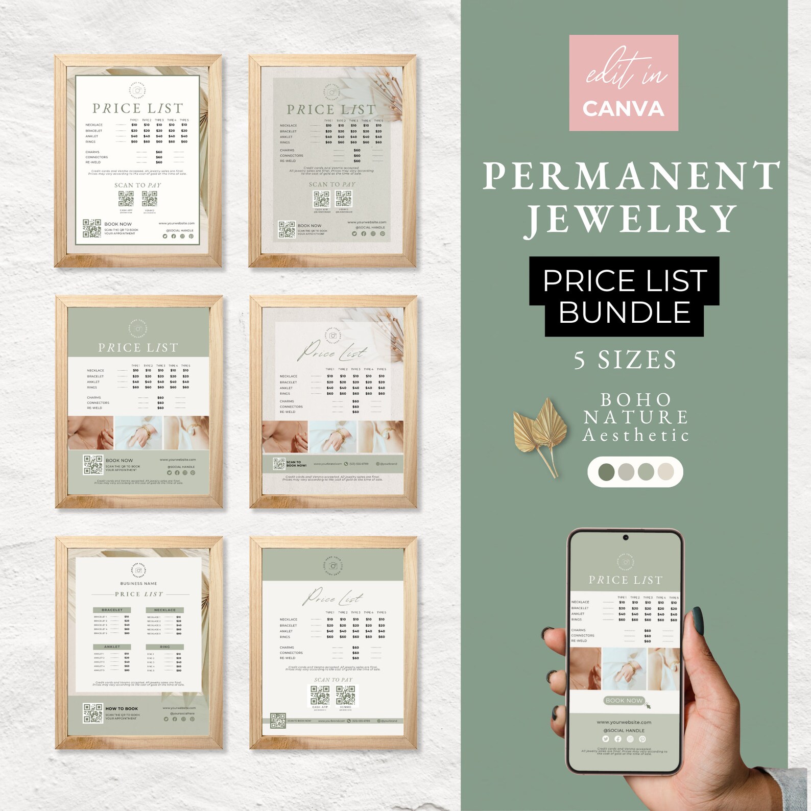 Permanent Jewelry Price List Template, Editable Canva Price List ...