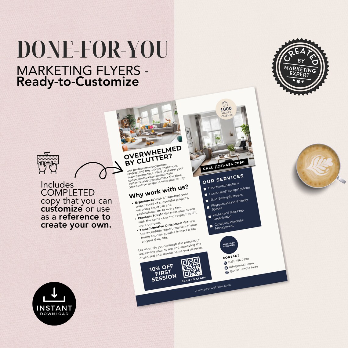 Home Organizer Flyer Bundle, Editable Canva Flyer Template, Marketing ...