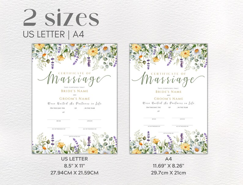 Marriage Certificate Template Printable Marriage Certificate - Etsy