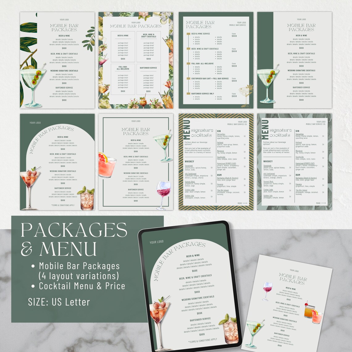 Mobile Bar Template Bundle, Editable Canva Templates, Mobile Bartending ...