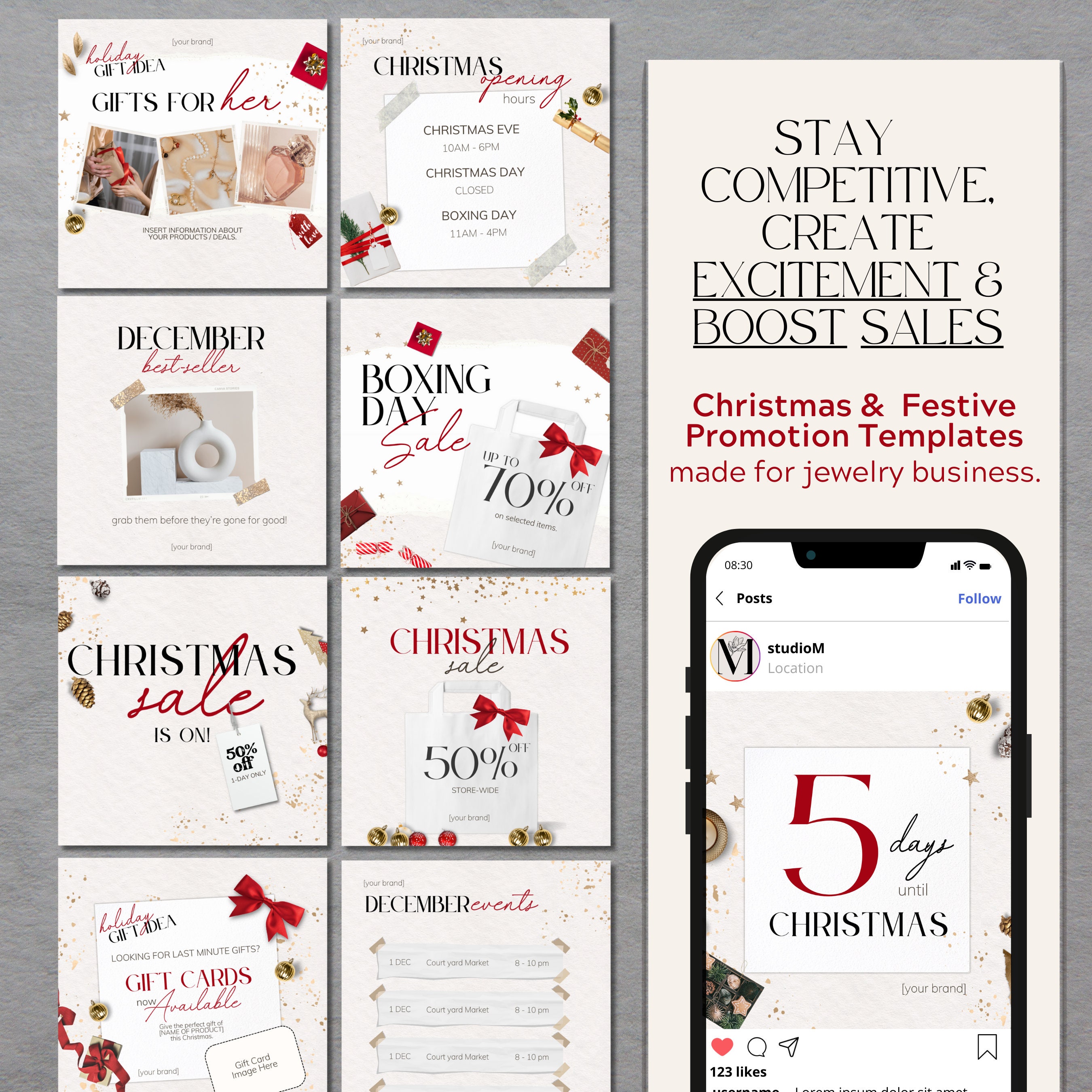 12 Days of Christmas Instagram Templates for Retail Shops, Editable ...
