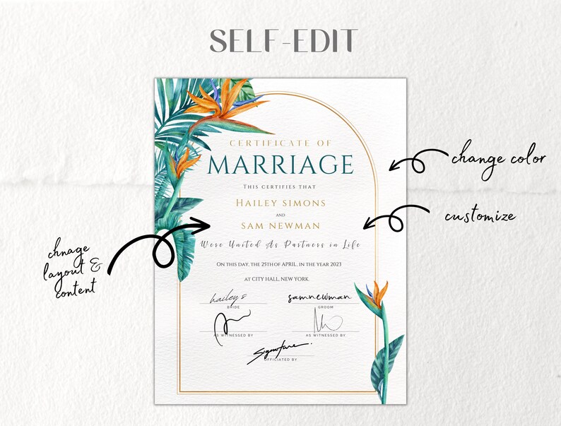 Marriage Certificate Template Printable Marriage Certificate Keepsake ...