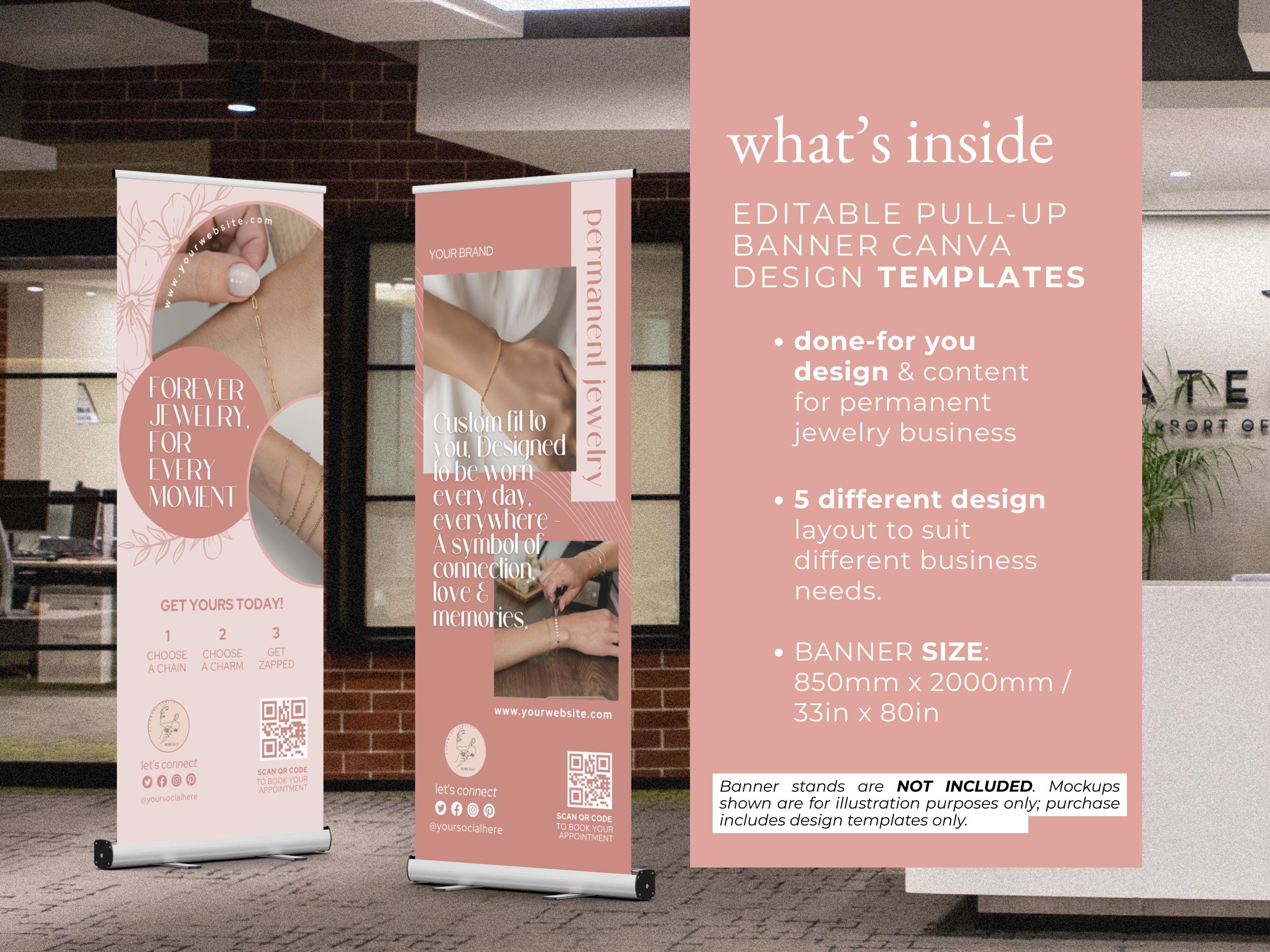 Permanent Jewelry Retractable Banner With Price List, Branding, Pop up ...