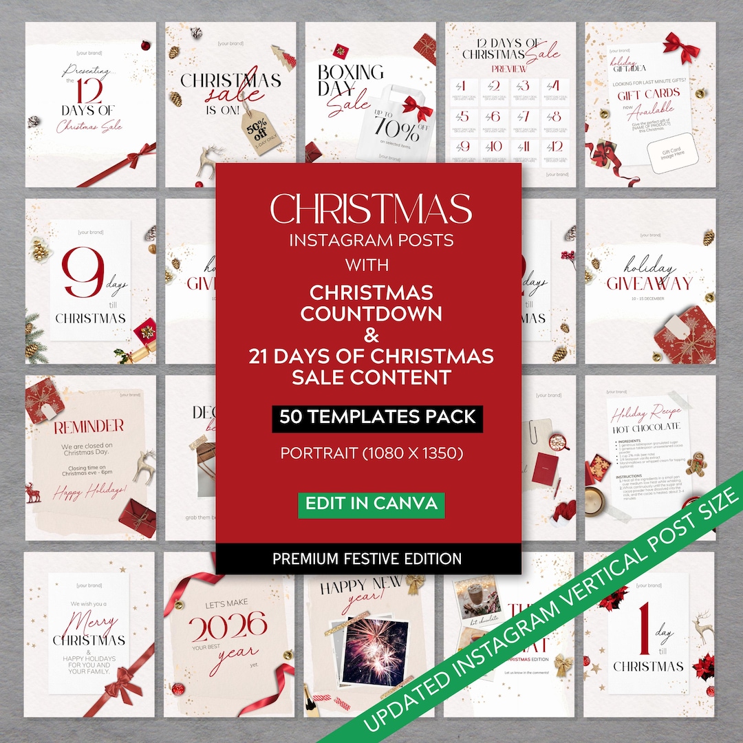 12 Days of Christmas Instagram Templates for Retail Shops, Editable ...