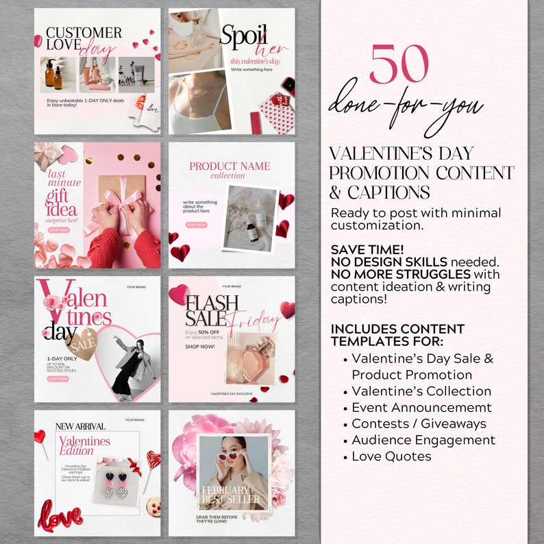 Valentines Day Instagram Posts Canva Template With Captions, Engagement ...