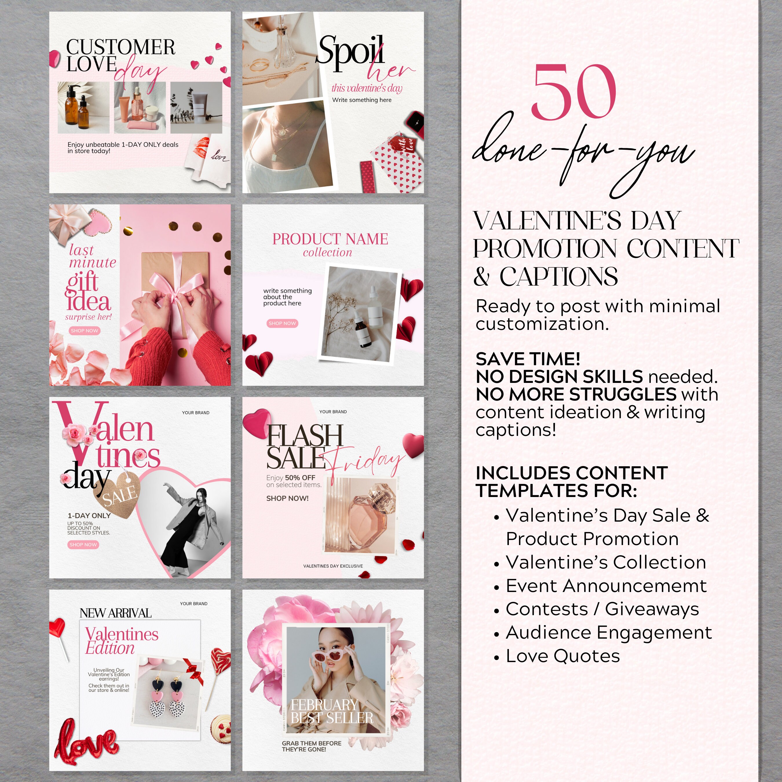 Valentines Day Instagram Posts Canva Template With Captions, Engagement ...