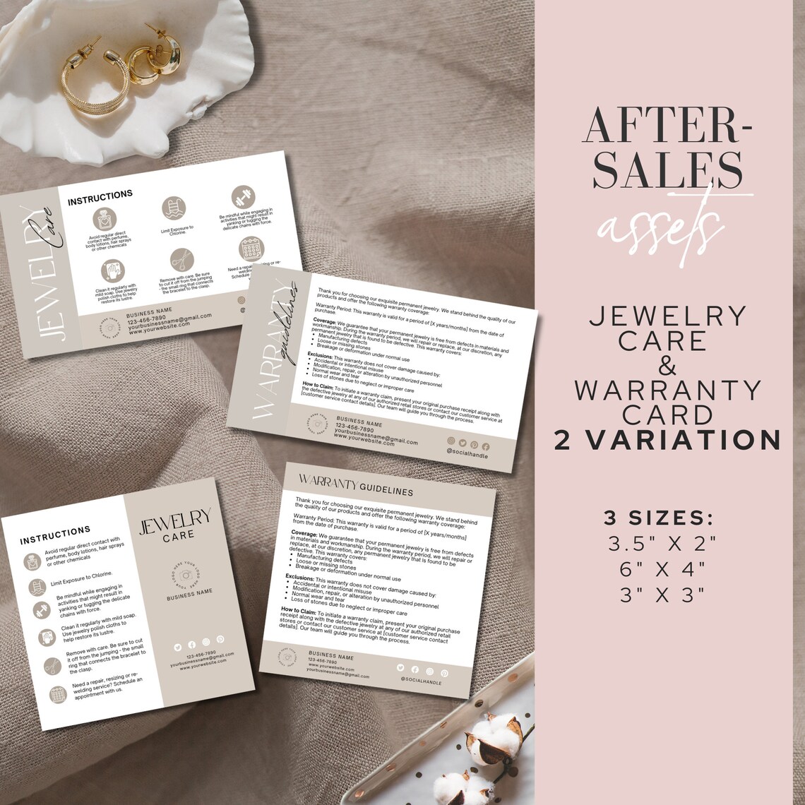 Permanent Jewelry Care and Warranty Card Bundle, With Business Card ...