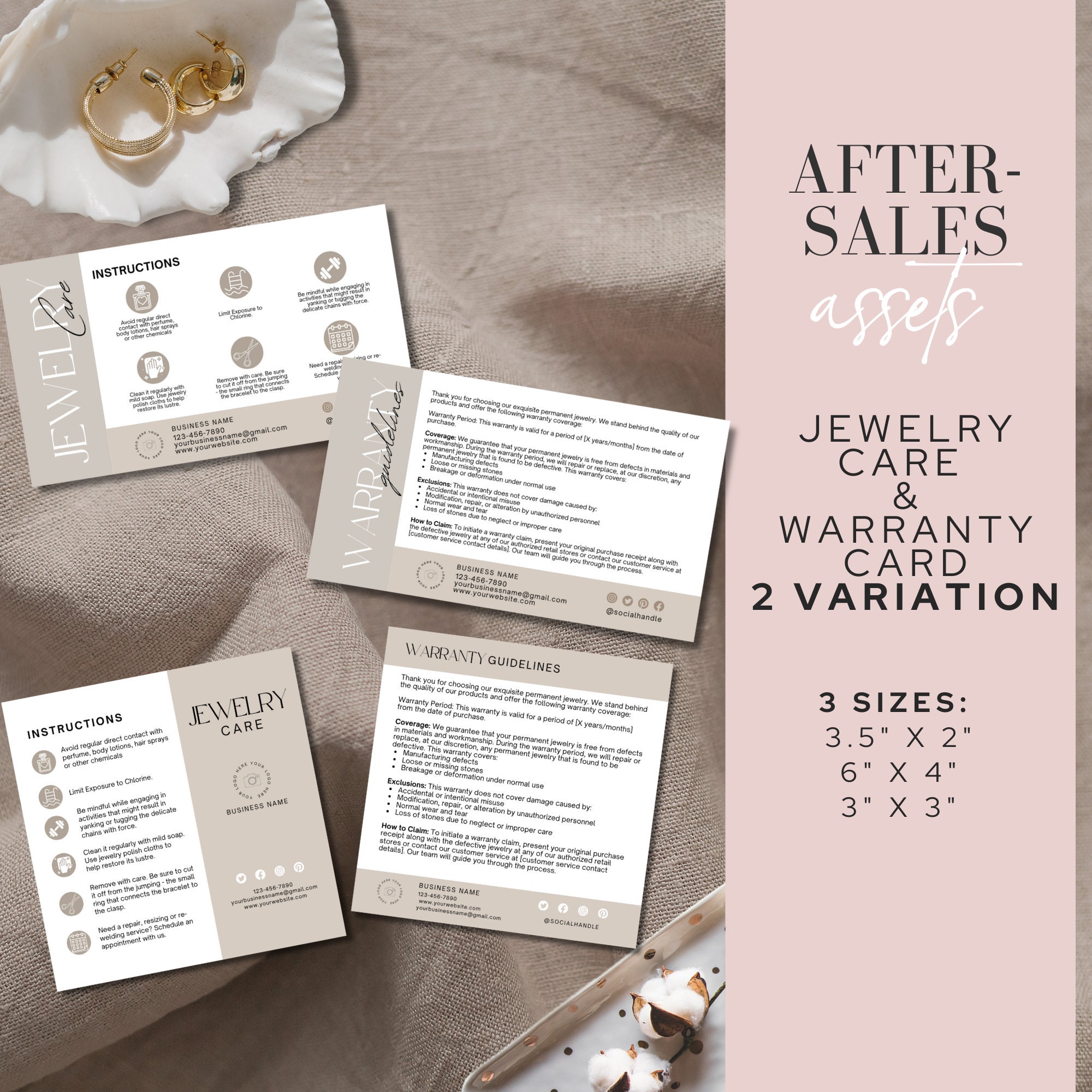 Permanent Jewelry Care and Warranty Card Bundle, With Business Card ...