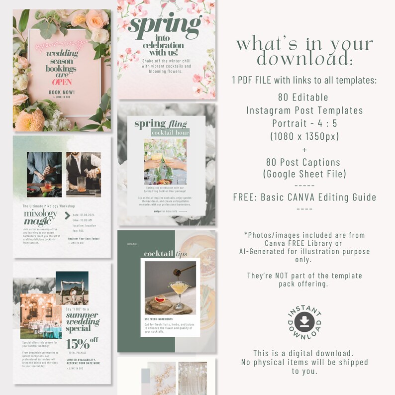 Mobile Bar Instagram Templates, Bar Tender Social Media Template, Canva ...