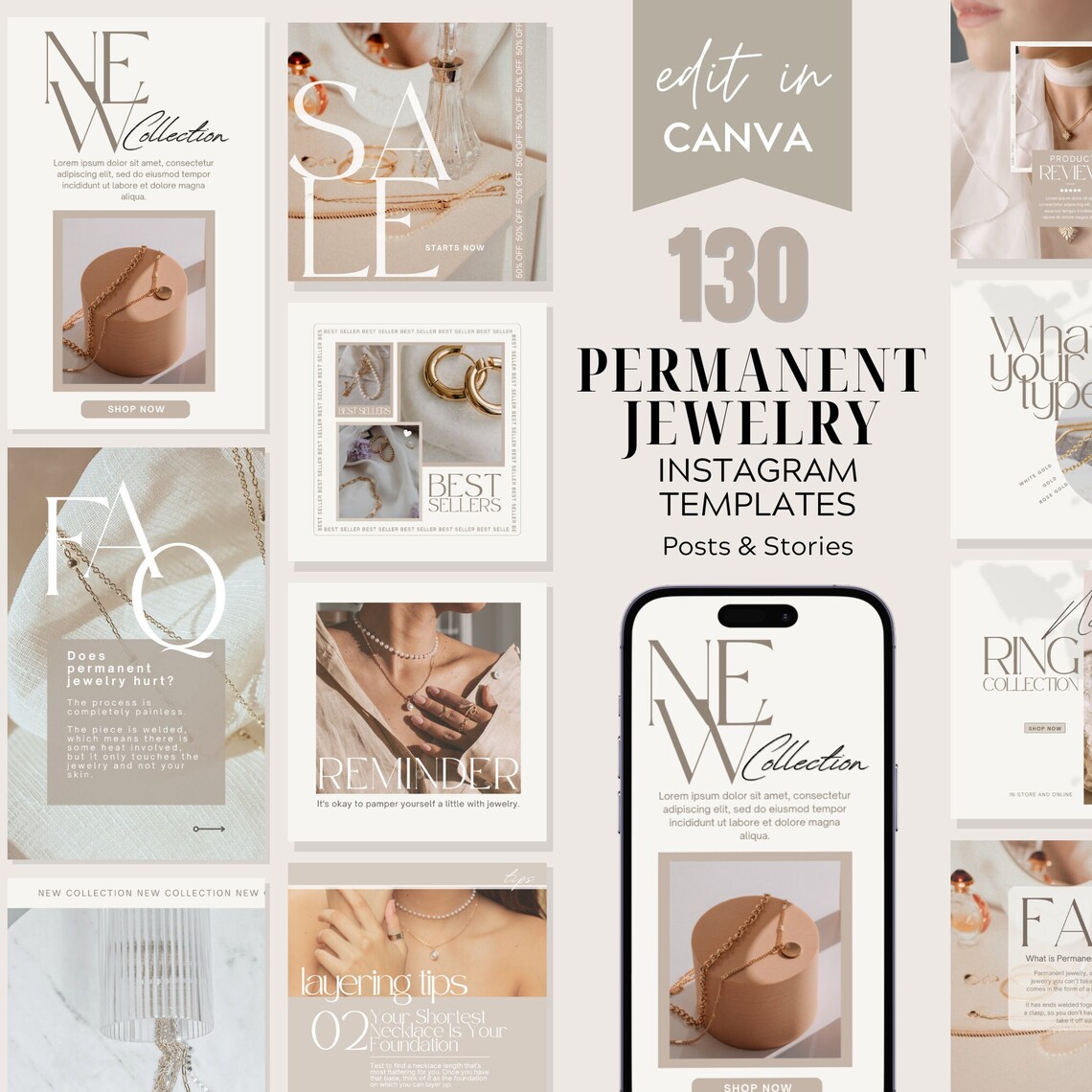 Editable Instagram Posts for Permanent Jewelry Canva Social Media ...