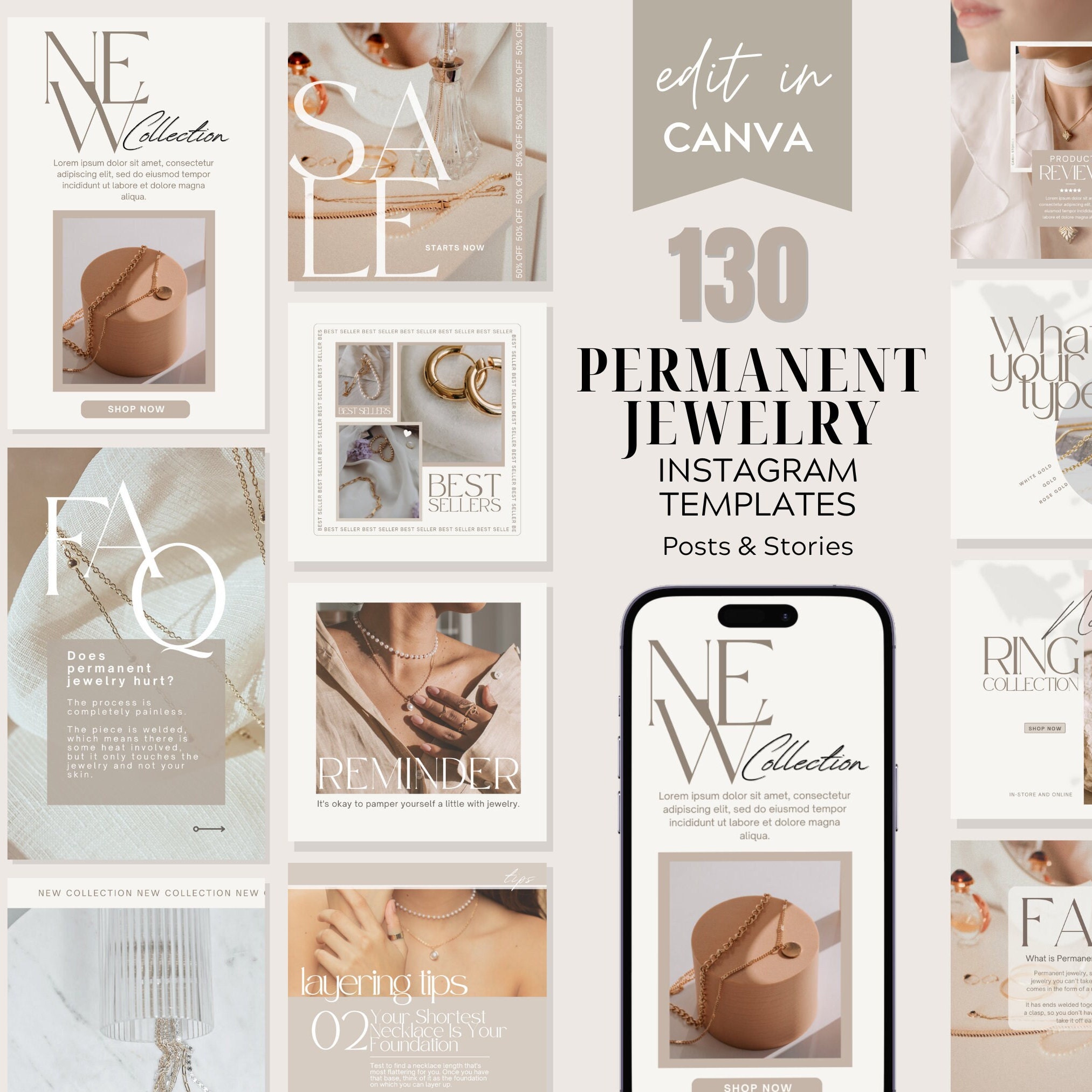 Editable Instagram Posts for Permanent Jewelry | Canva Social Media ...