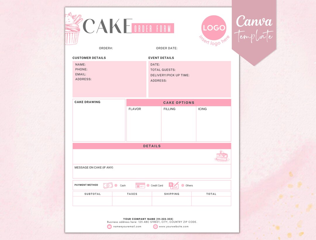 Cake Order Form Template, Bakery Order Form, Cake Custom Order Form - Etsy