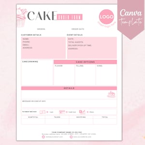 Cake Order Form Template, Bakery Order Form, Cake Custom Order Form - Etsy