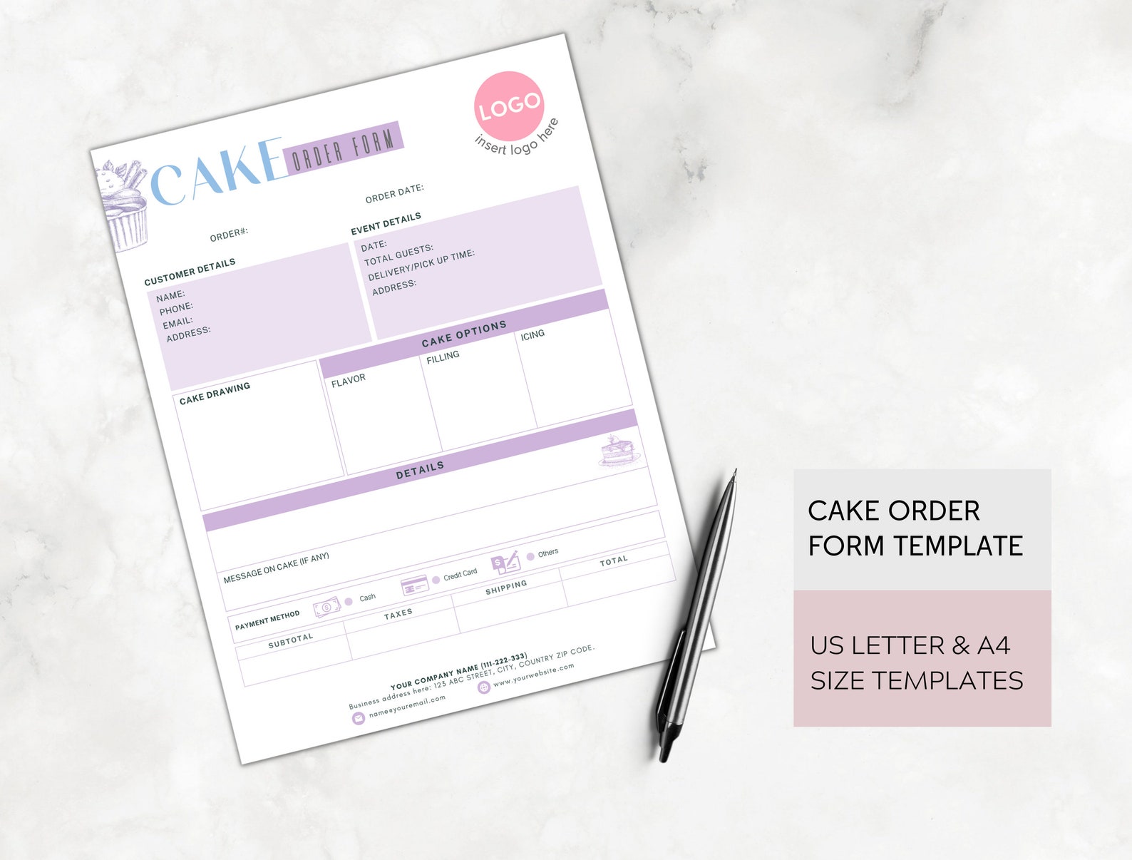 Cake Order Form Template, Bakery Order Form, Cake Custom Order Form - Etsy