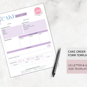 Cake Order Form Template, Bakery Order Form, Cake Custom Order Form - Etsy