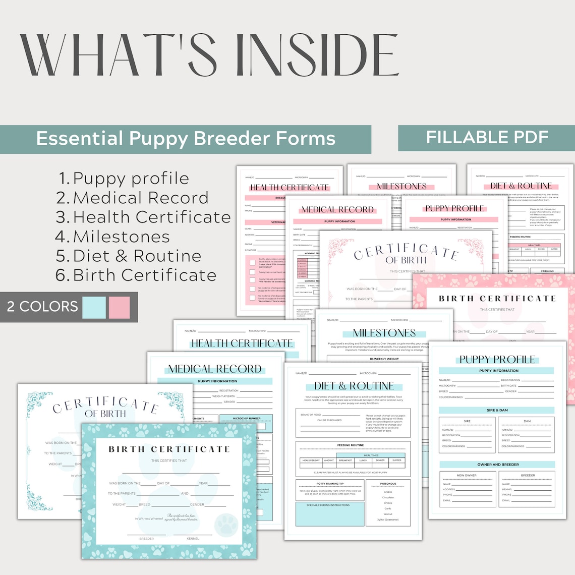 Fillable Breeder Puppy Pack With Puppy Medical Record, Puppy Profile ...