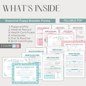 Fillable Breeder Puppy Pack With Puppy Medical Record, Puppy Profile ...