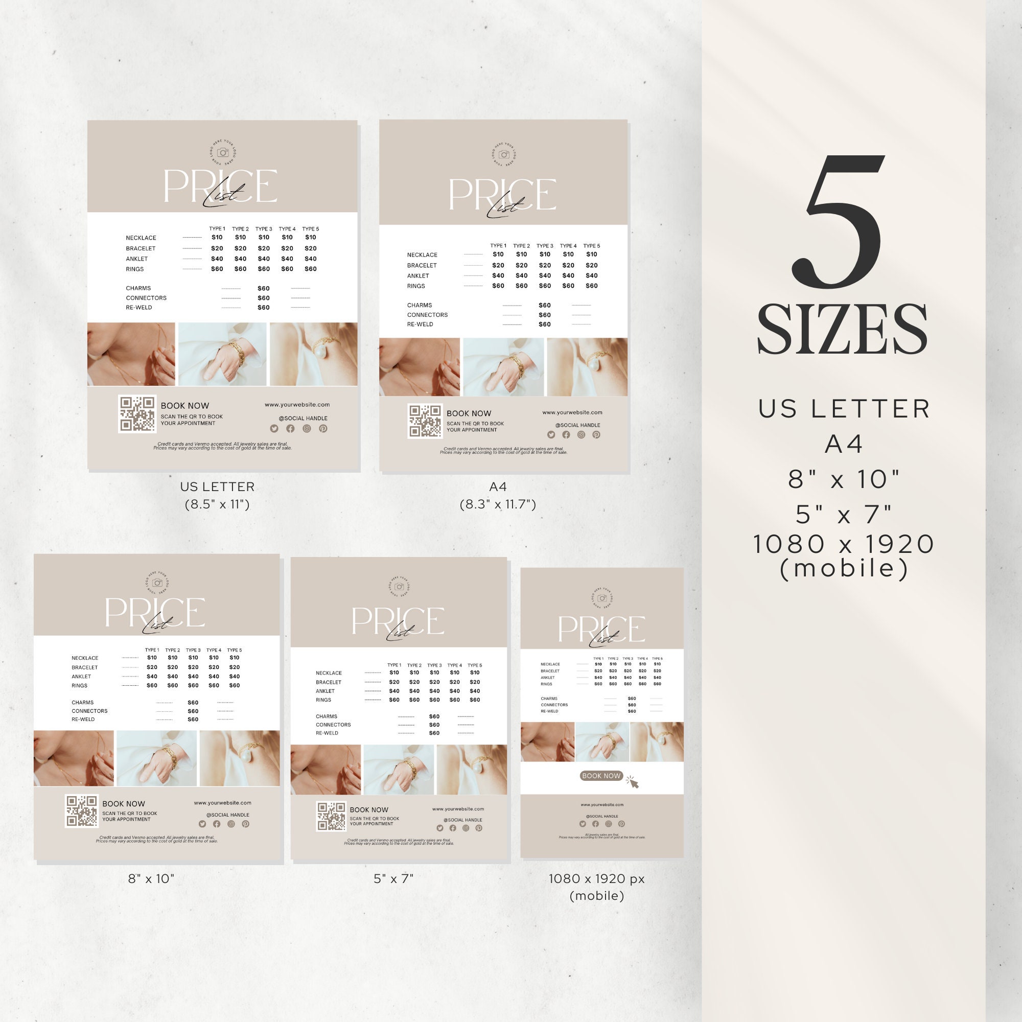 Editable Price List for Permanent Jewelry, Canva Price List Template ...