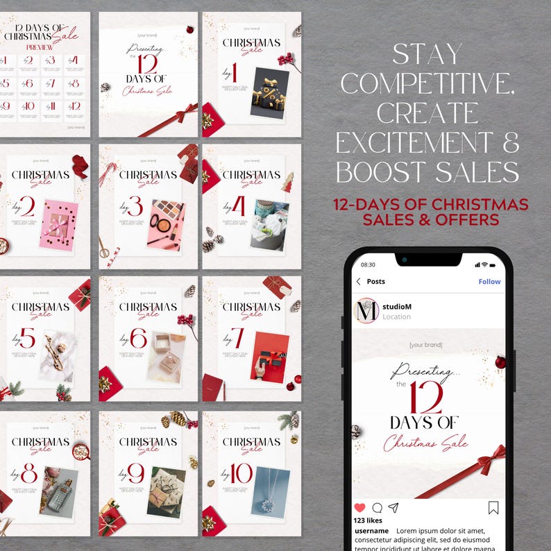 12 Days of Christmas Instagram Templates for Retail Shops, Editable ...