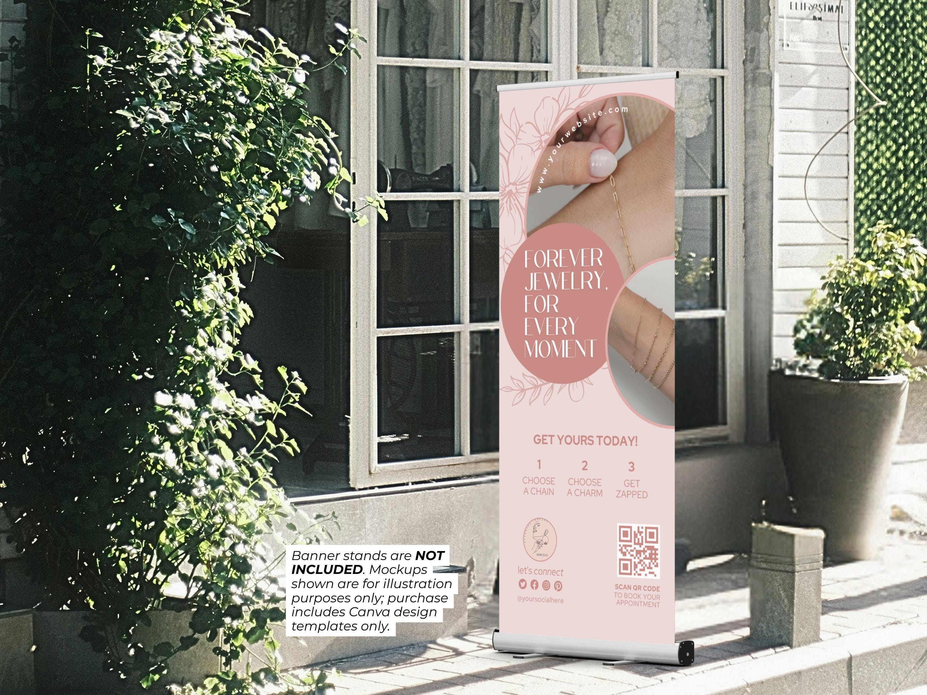 Permanent Jewelry Retractable Banner With Price List, Branding, Pop up ...