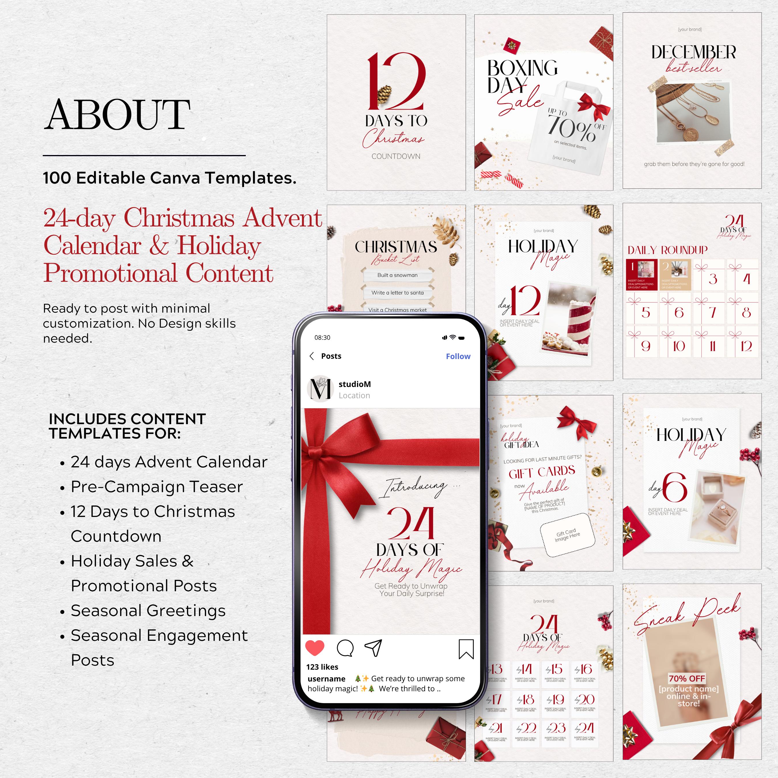 Christmas Instagram Post Templates, Advent Calendar Instagram, Holiday ...