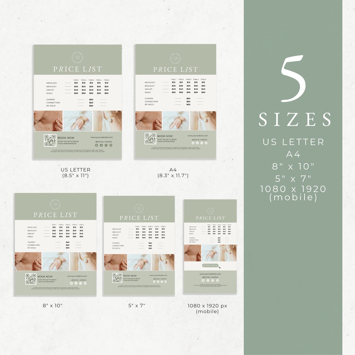 Permanent Jewelry Price List Template, Editable Canva Price List ...