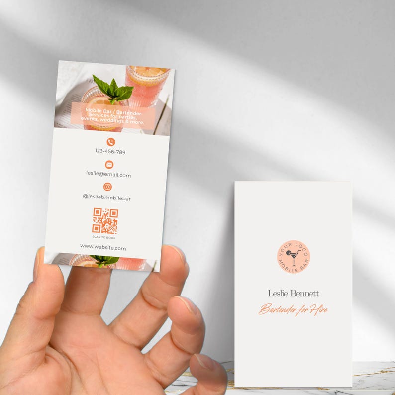 Mobile Bar Business Card Template, Editable Digital Business Card ...