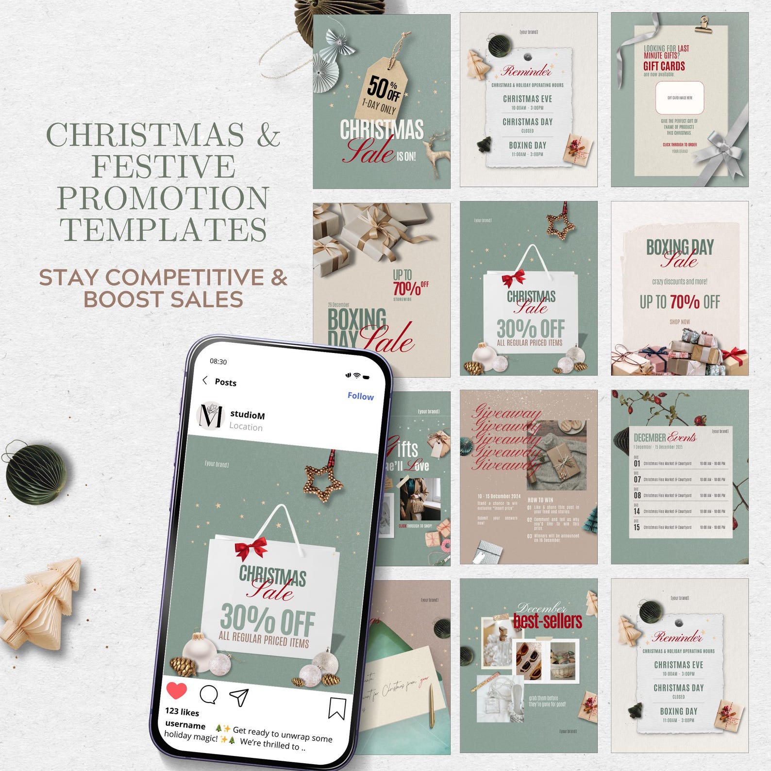 12 Days of Christmas Instagram Templates for Retail Shops, Editable ...