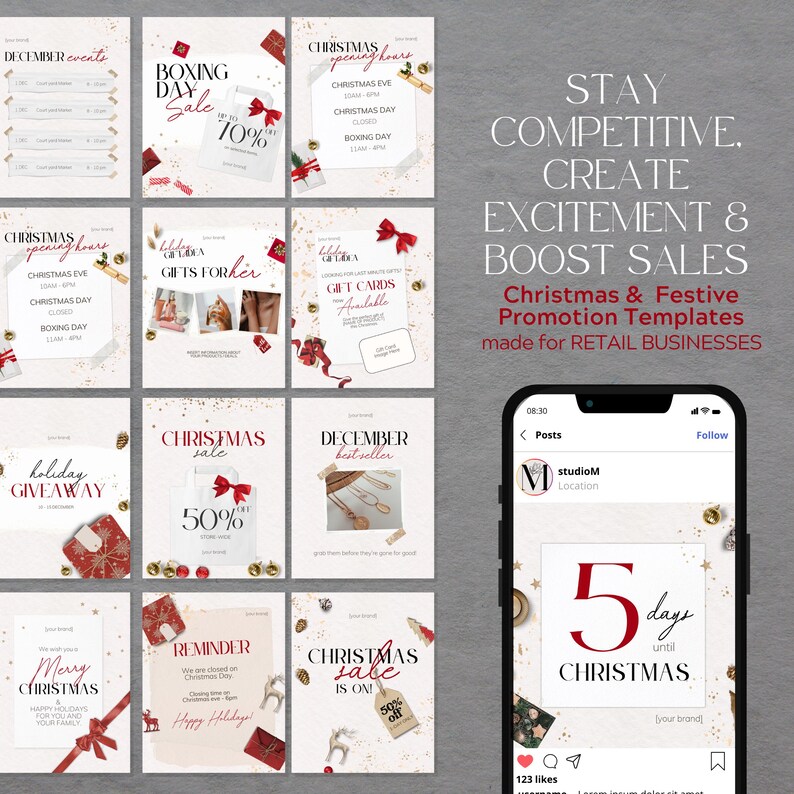 12 Days of Christmas Instagram Templates for Retail Shops, Editable ...