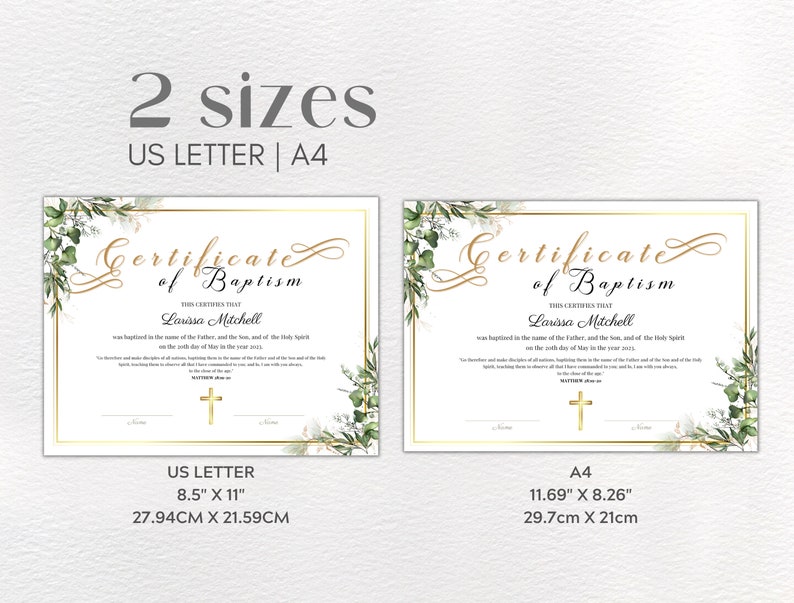 Editable Baptism Certificate Template, Certificate of Baptism Keepsake ...