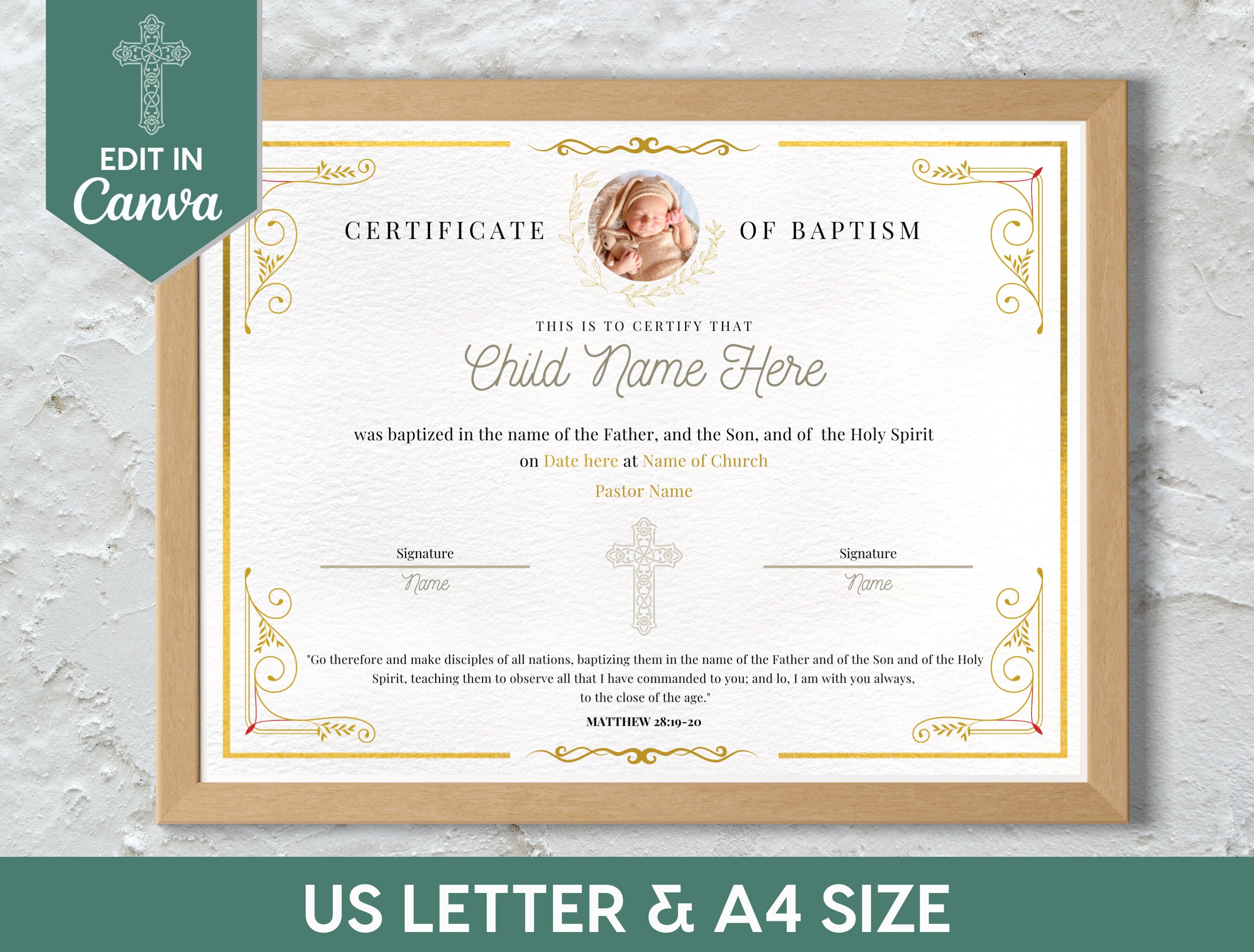 Editable Baptism Certificate Template Gold Certificate of - Etsy