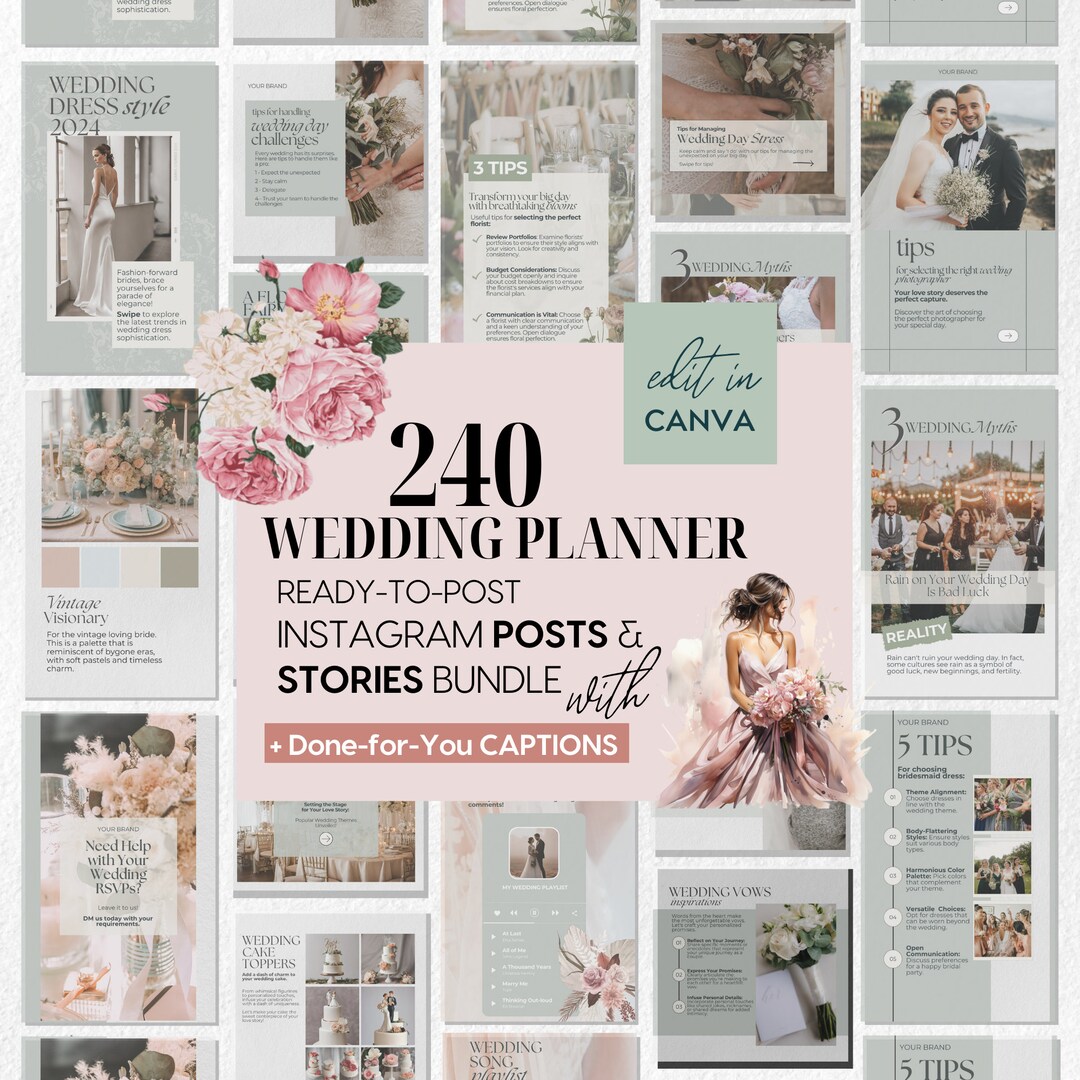 Wedding Planner Social Media Post and Stories Pack, Wedding Planner ...